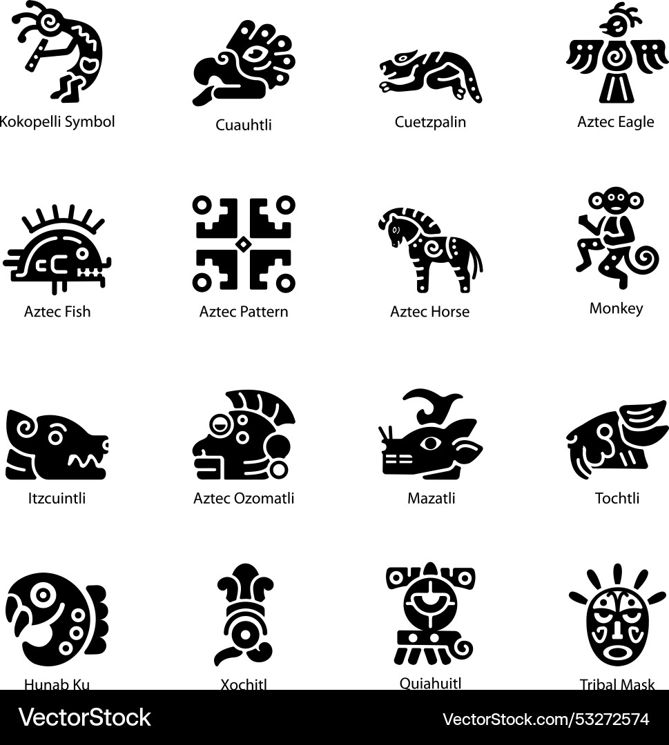 Collection of aztec and tribal solid icons Vector Image