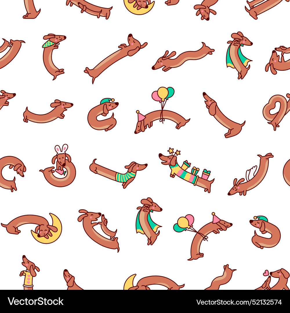 Cute cartoon long dachshund dog seamless pattern Vector Image
