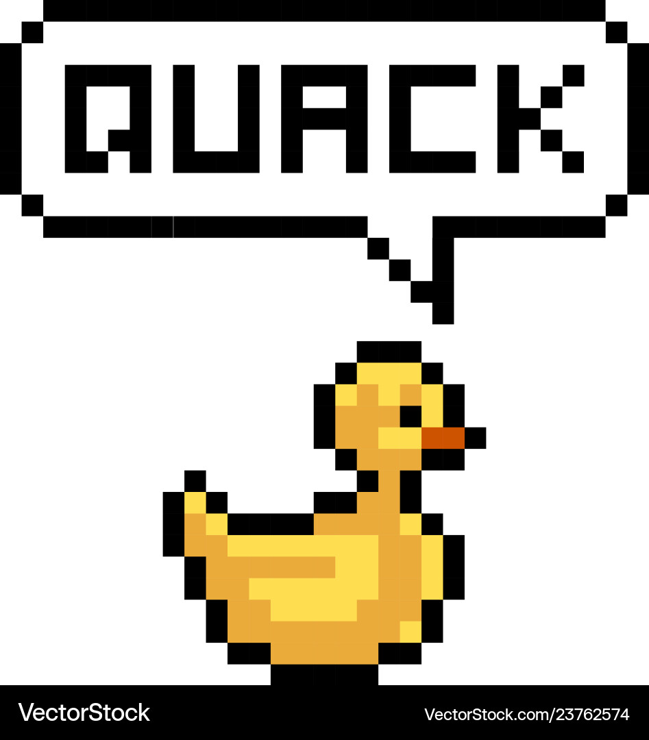 Pixel yellow duck says quack 8-bit Royalty Free Vector Image