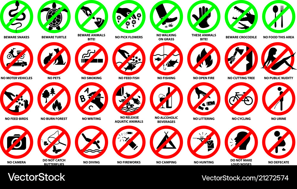 Prohibition sign icon set for public park Vector Image