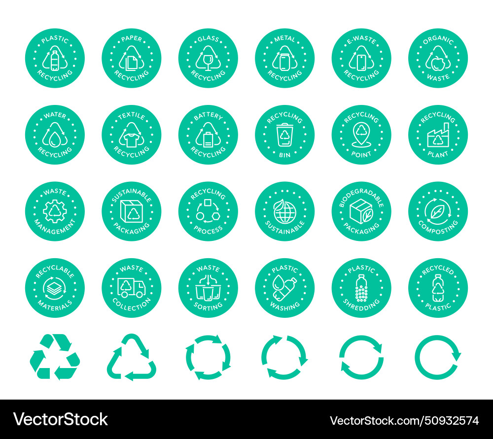 Recycling icon logo badge collection Royalty Free Vector