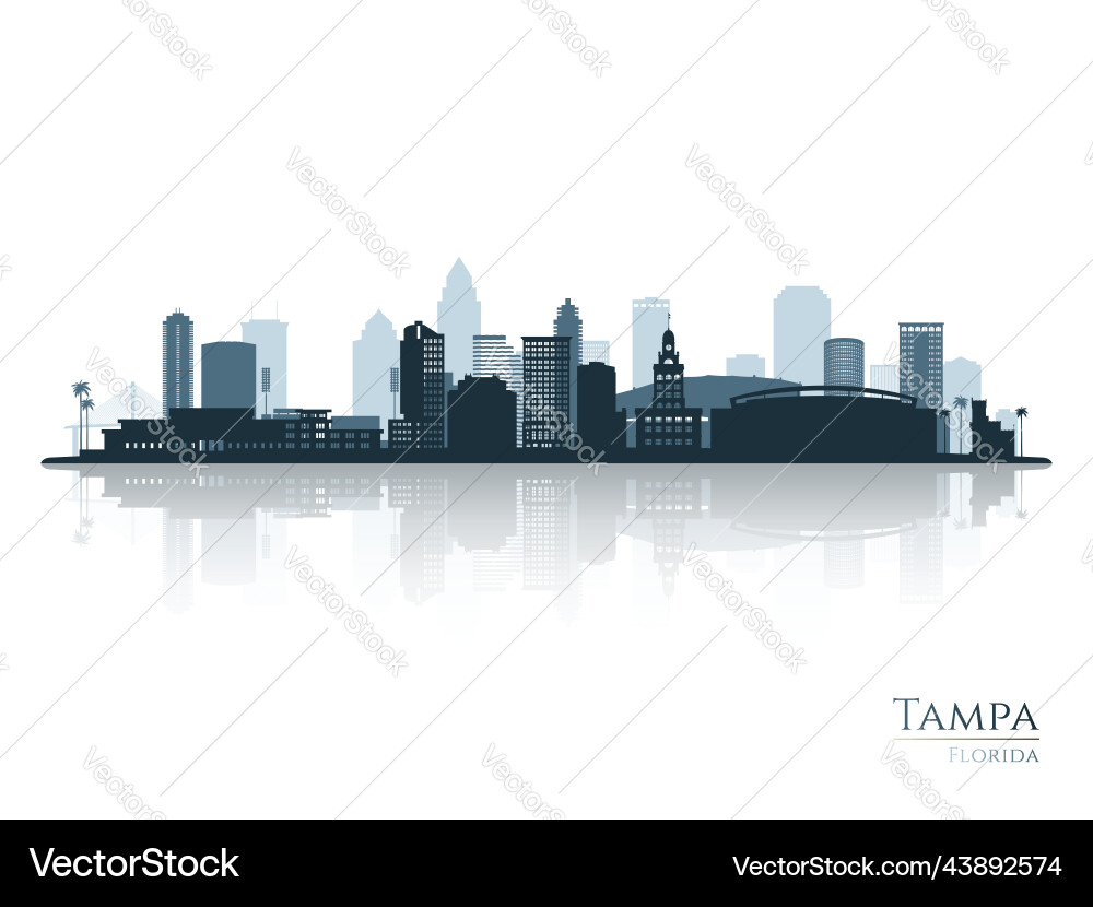 Tampa skyline silhouette with reflection Vector Image