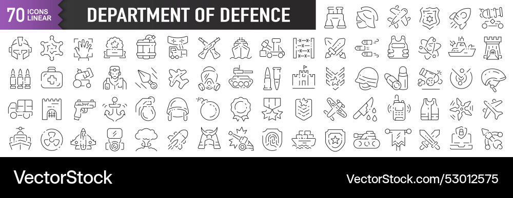 Department of defence black linear icons Vector Image