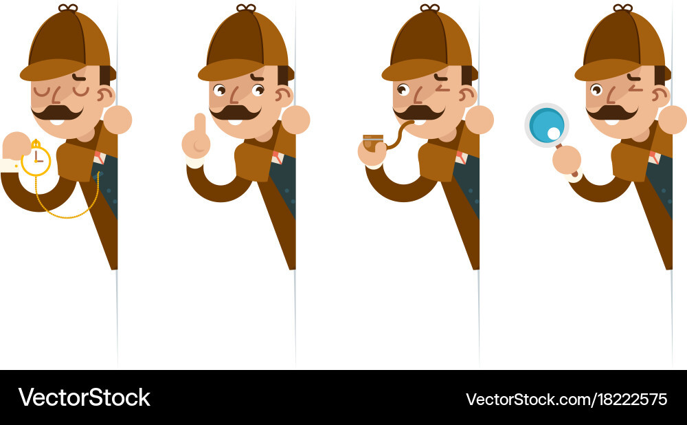 Detective with magnifying glass peeking out Vector Image