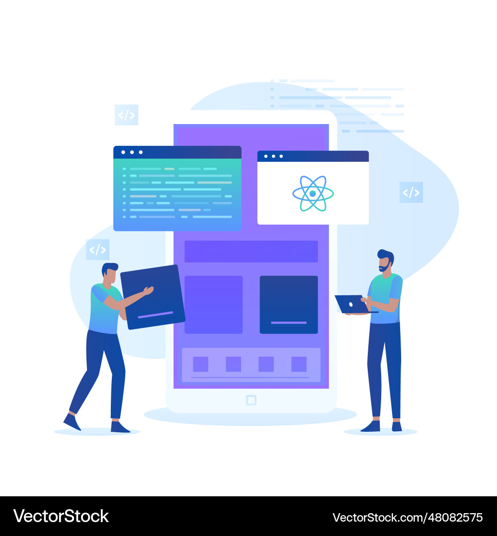 Flat of react native programmer concept Royalty Free Vector