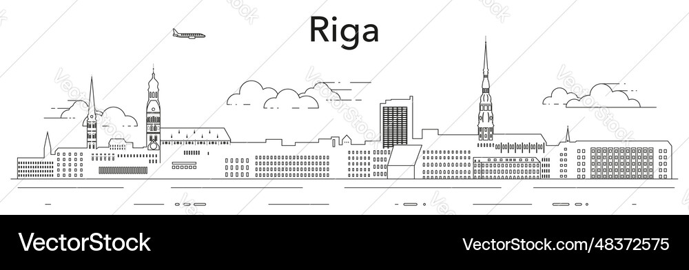 Riga cityscape line art Royalty Free Vector Image