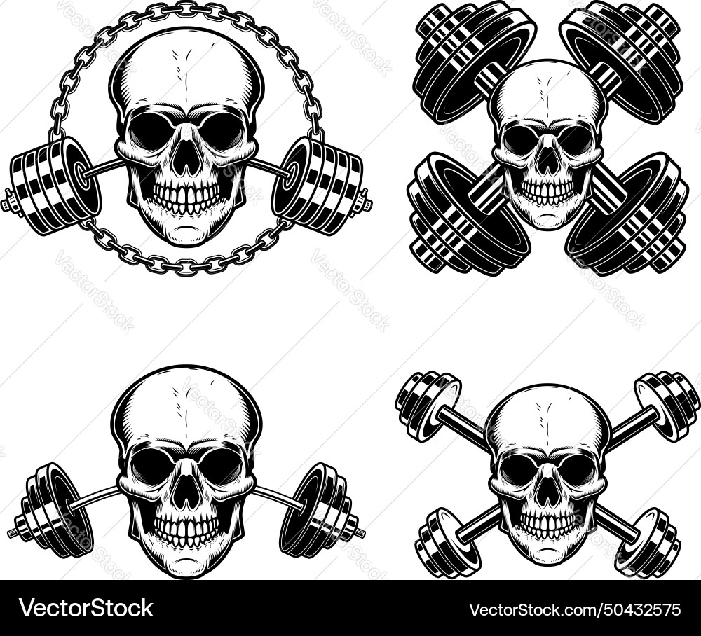 Skull with crossed gym barbells consent Royalty Free Vector