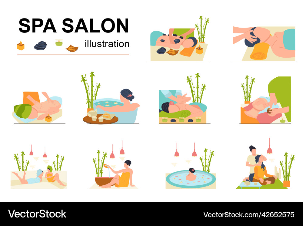 Spa salon concept with people scene set Royalty Free Vector