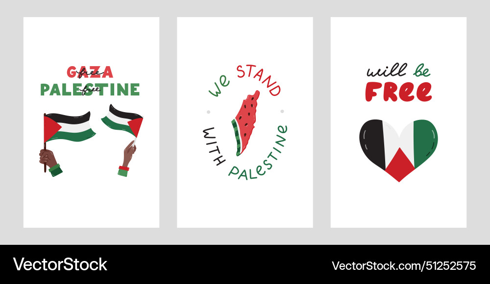 We stand with palestine set of posters Royalty Free Vector