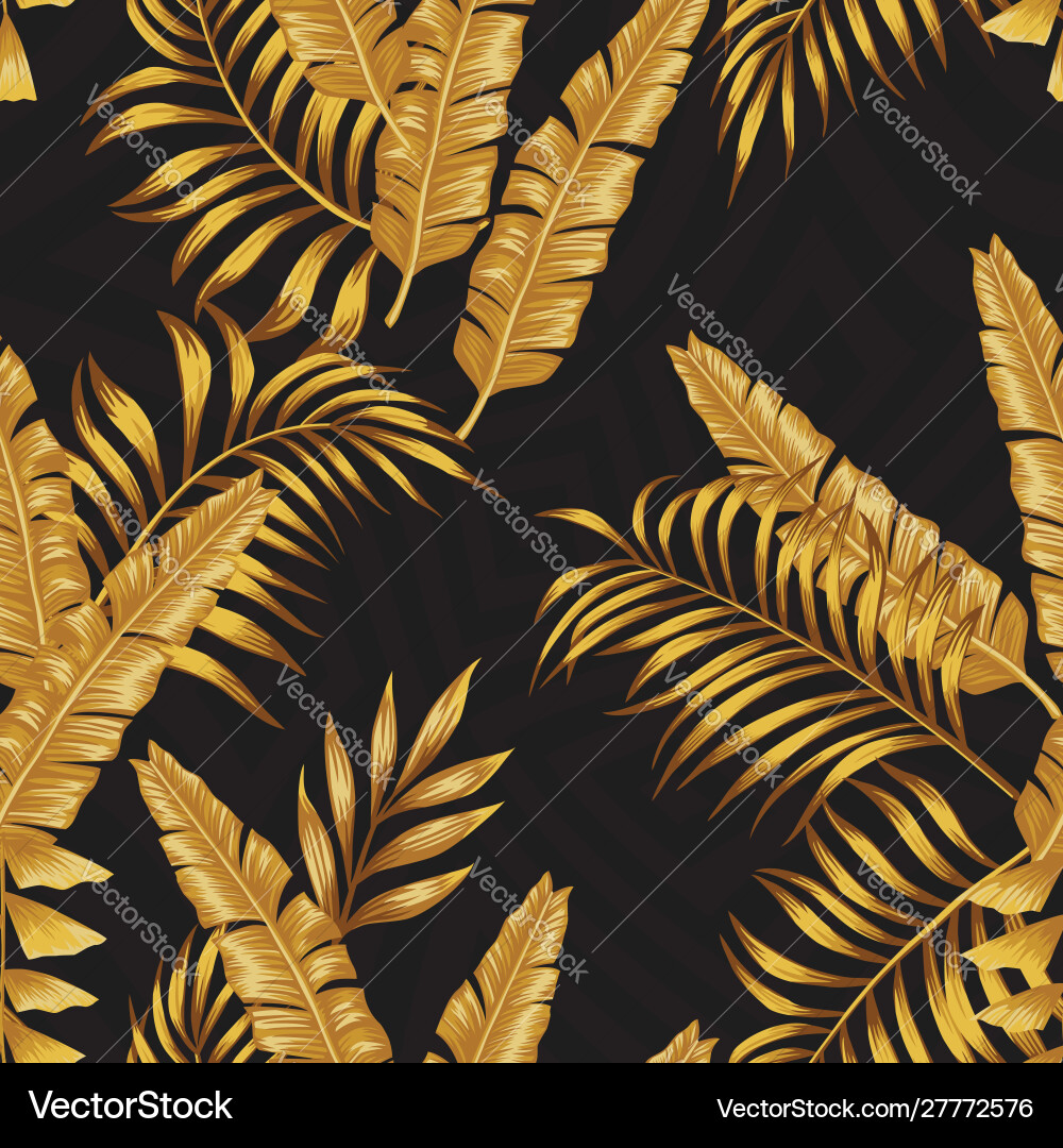 Golden exotic leaves seamless abstract grayscale Vector Image
