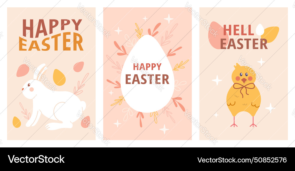 Happy easter poster card set eggs bunny Royalty Free Vector