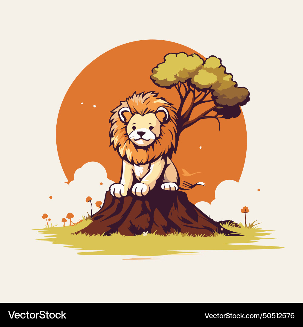 Lion sitting on a stump in the park Royalty Free Vector