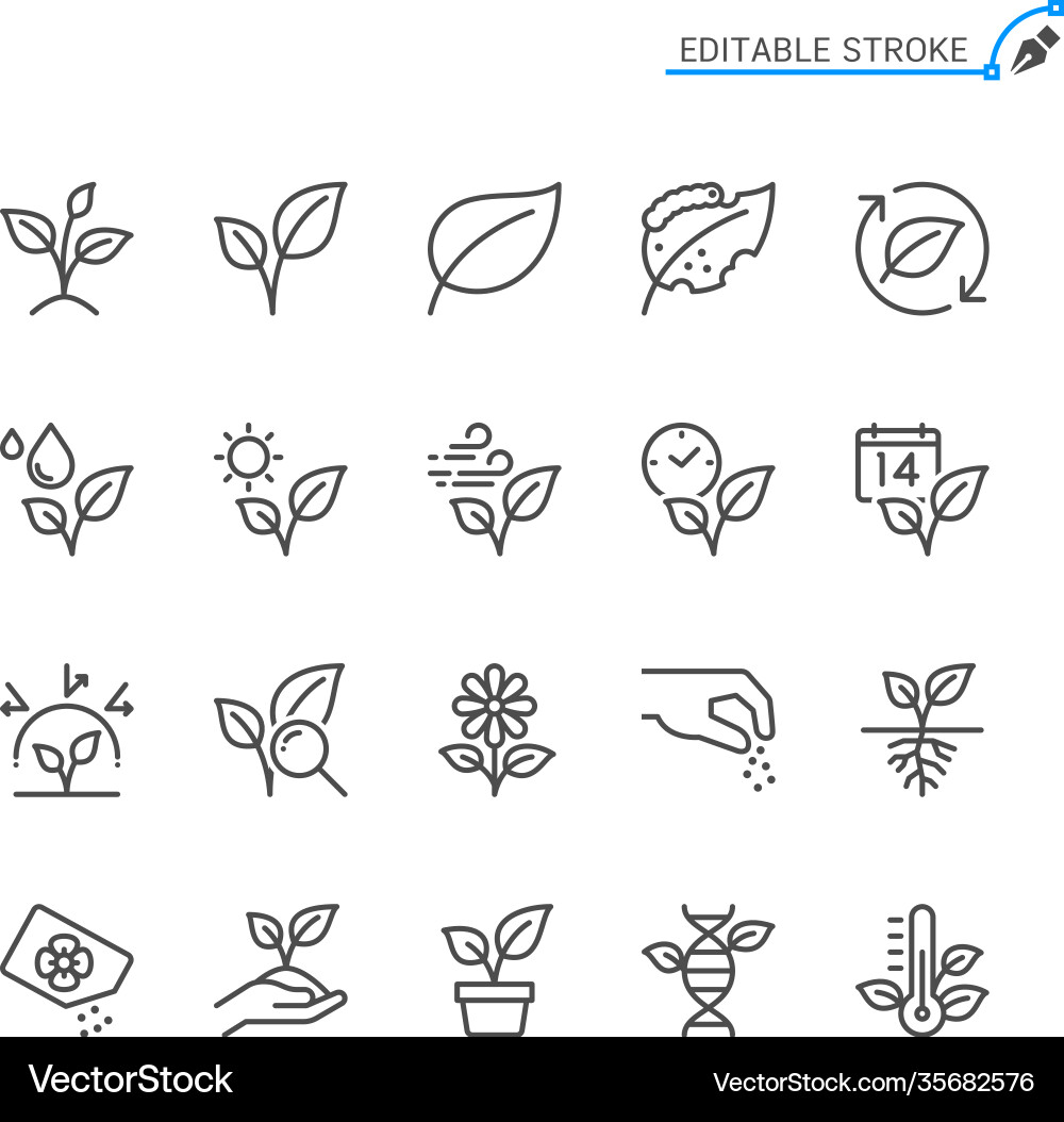 Plant line icons editable stroke Royalty Free Vector Image