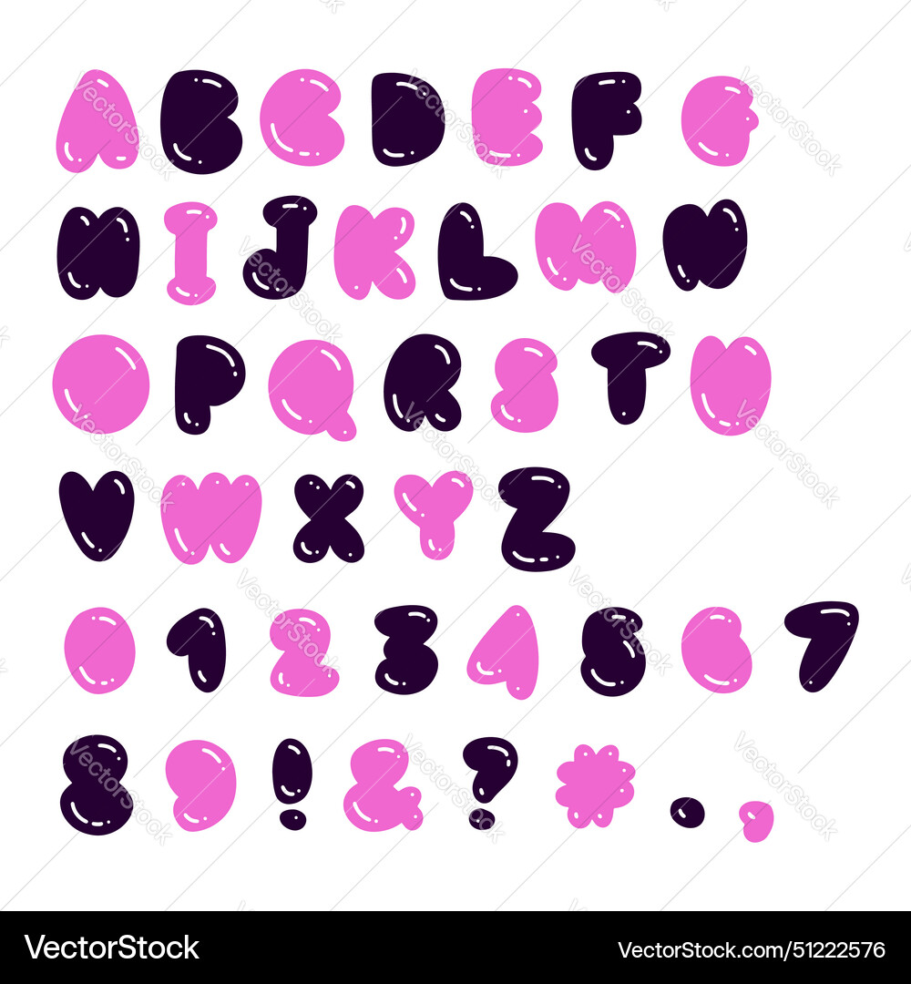 Y2k flat bubble style font plump rounded Vector Image