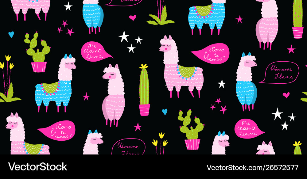 Llama & Cactus Pattern Royalty Free Vector Image