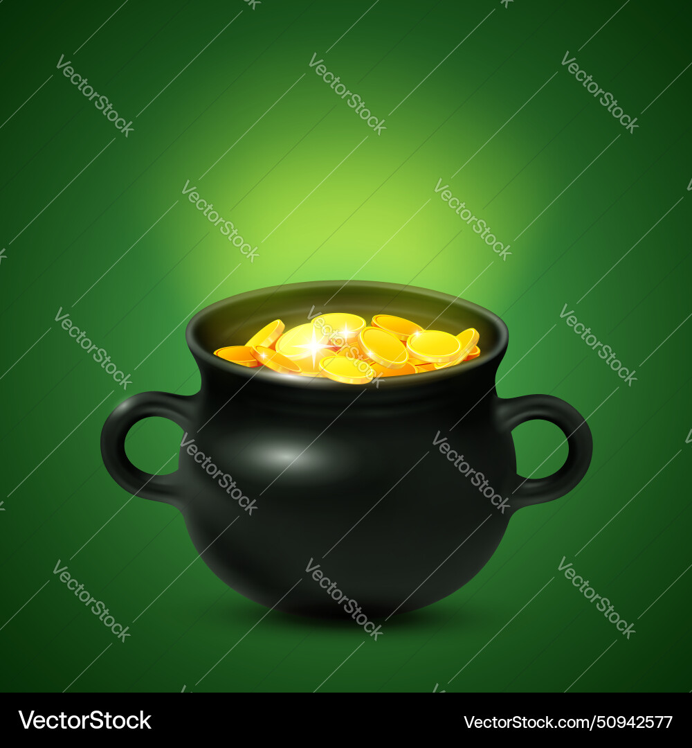Pot with shining gold coins Royalty Free Vector Image