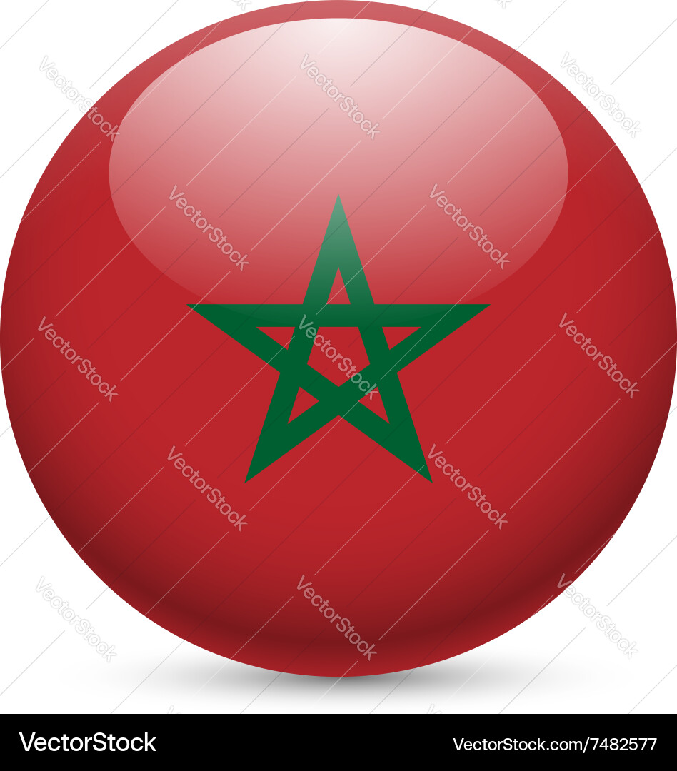 Round glossy icon of morocco Royalty Free Vector Image