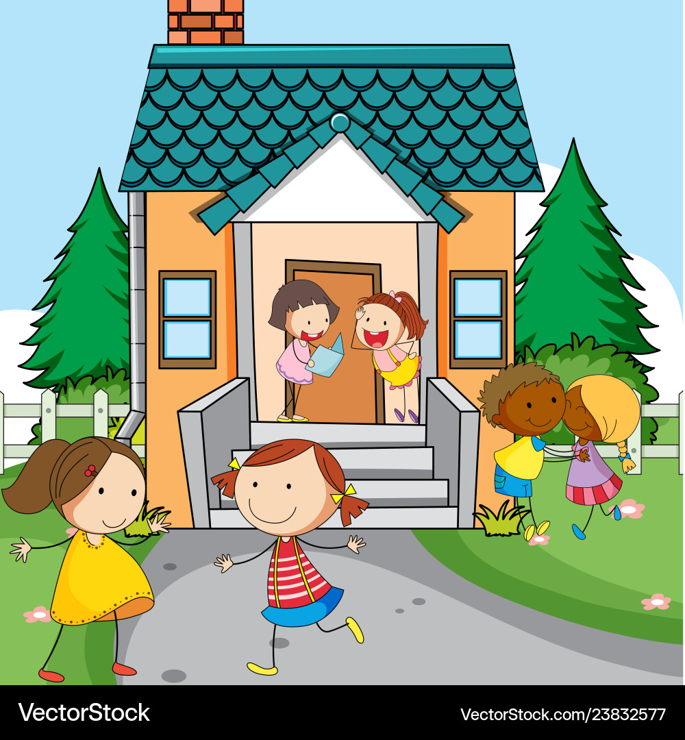 Simple kids infront of house Royalty Free Vector Image