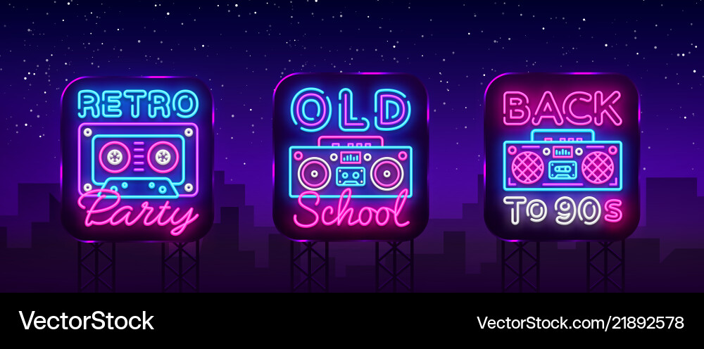 Back to 90s neon poster collection card Royalty Free Vector