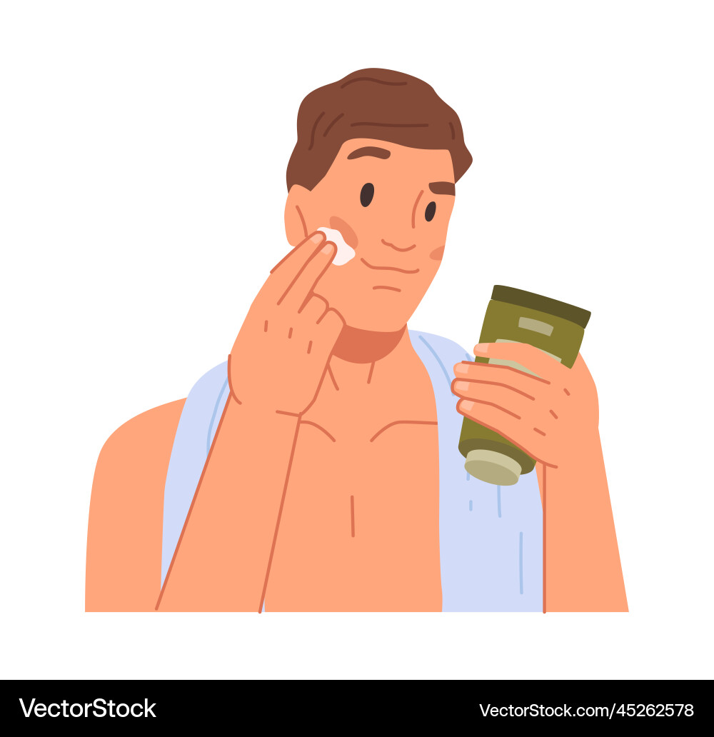 Man applying aftershave cream on face skin Vector Image