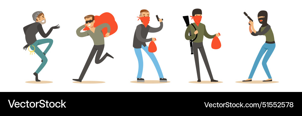 Man criminals and bandit character commit crime Vector Image