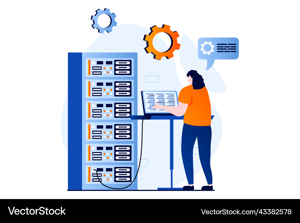 Server maintenance concept with people scene Vector Image