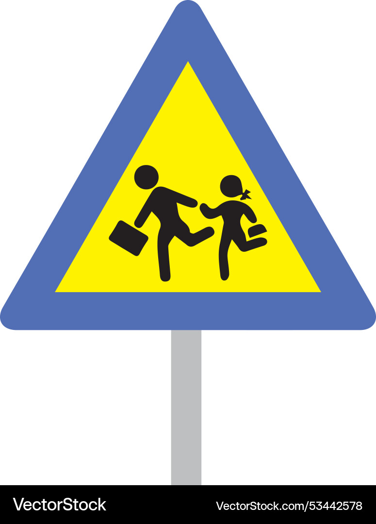 Triangular playground warning sign near a school Vector Image