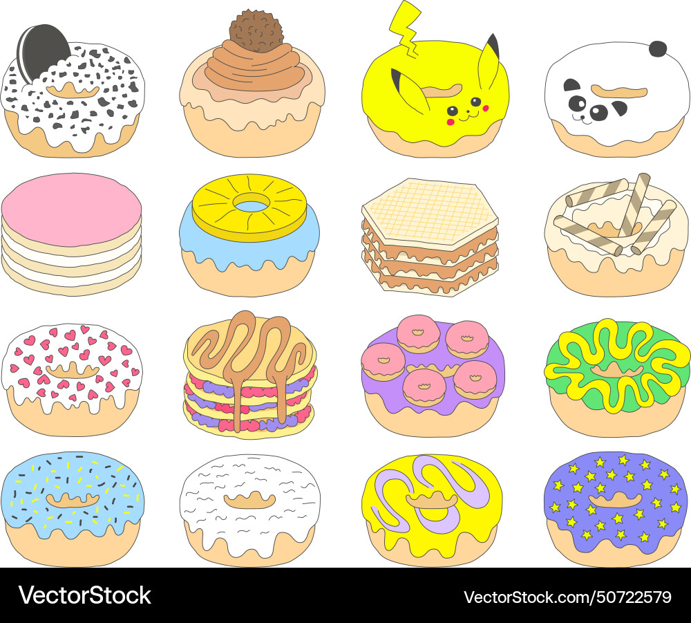 16 cute donuts Royalty Free Vector Image - VectorStock