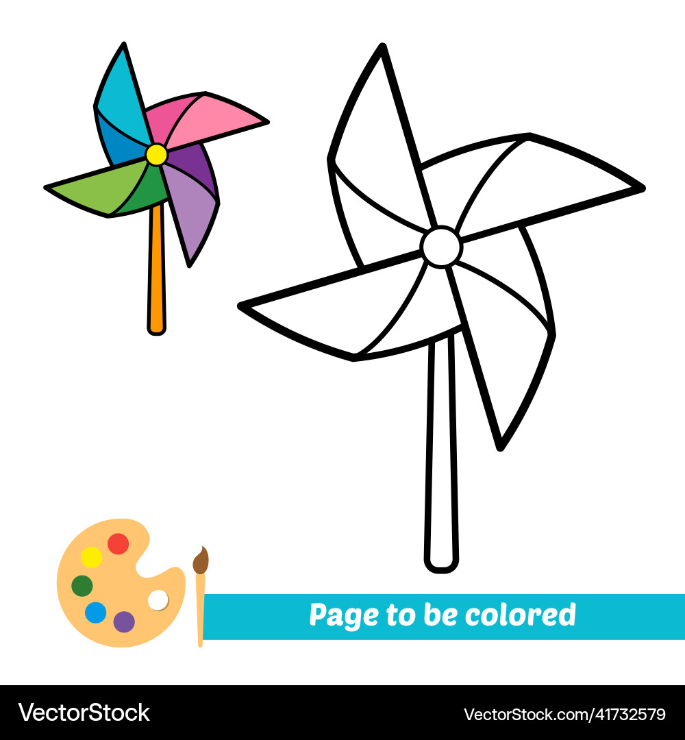 Coloring book for kids paper windmill Royalty Free Vector