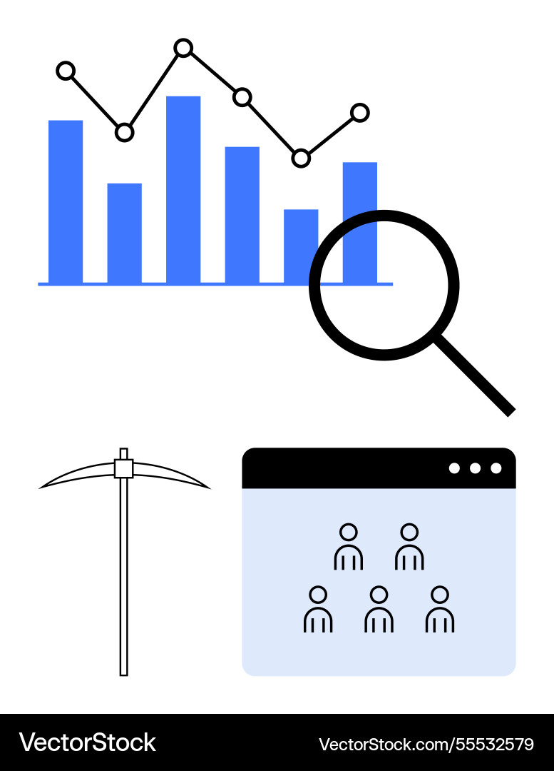 Data analysis tools graphs and online user Vector Image