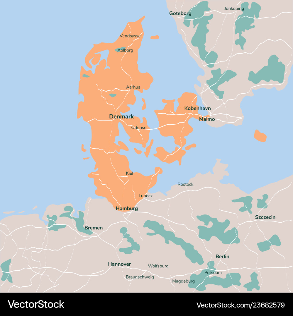 Denmark Map - Isolated EPS Royalty Free Vector Image