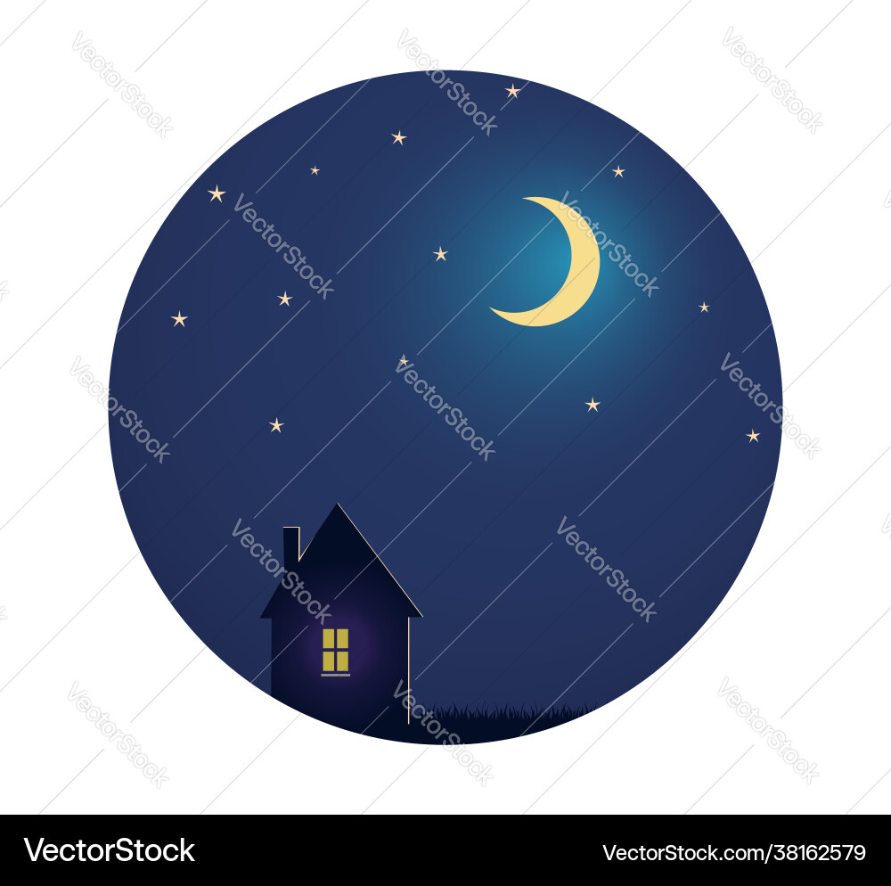House and night sky with stars moon Royalty Free Vector