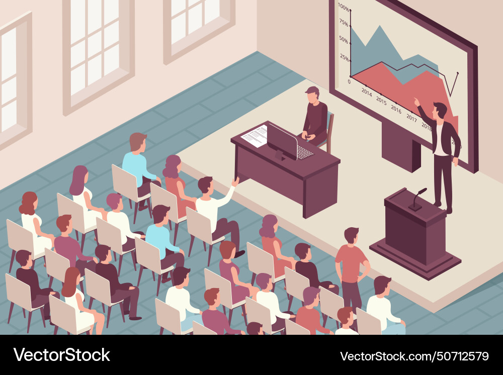 Isometric scientific conference background Vector Image