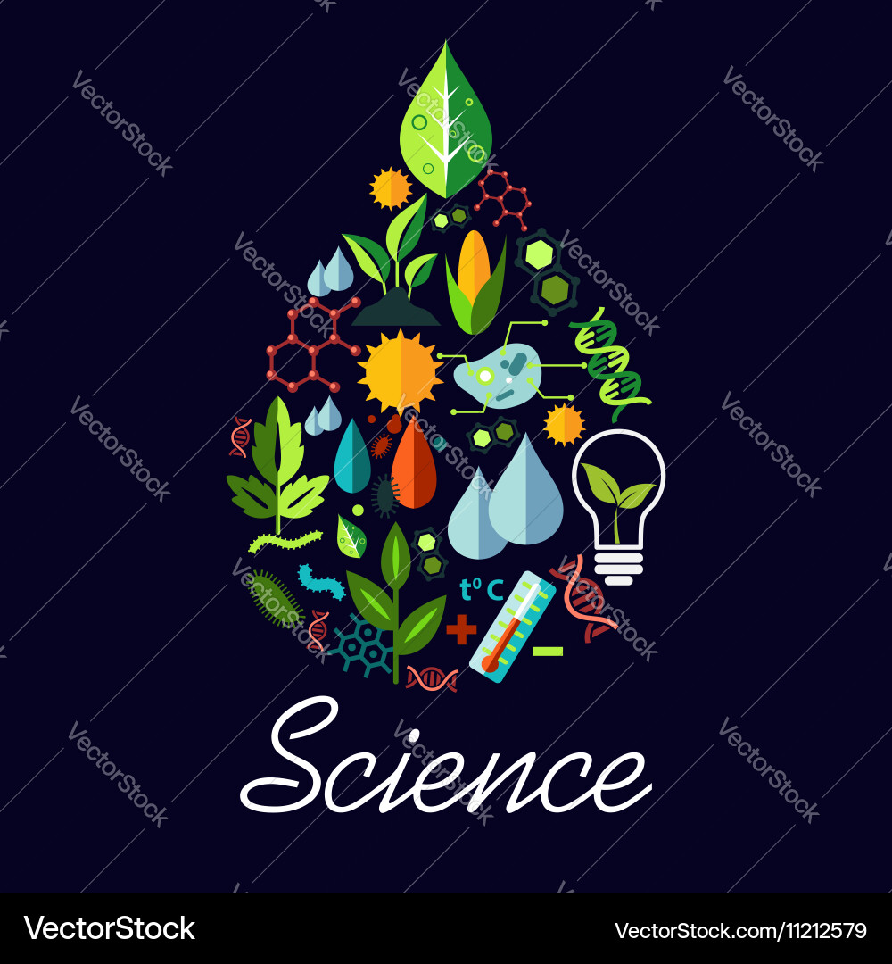 Science emblem in drop shape with symbols Vector Image