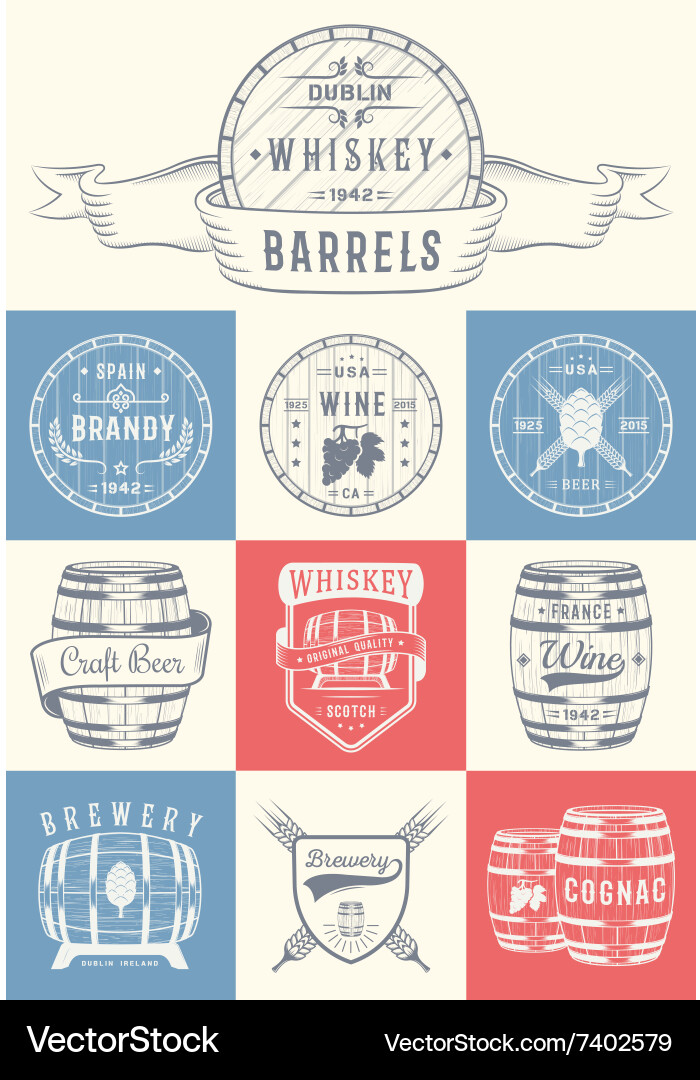 Set of cask alcohol emblems Royalty Free Vector Image