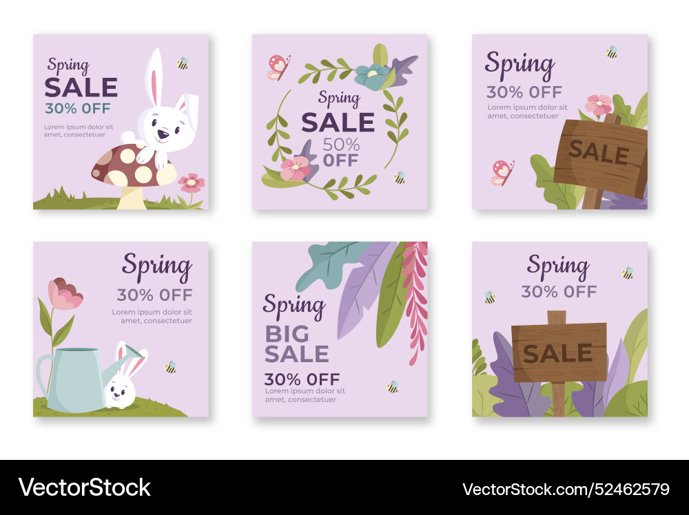 Spring sale instagram post collection Royalty Free Vector