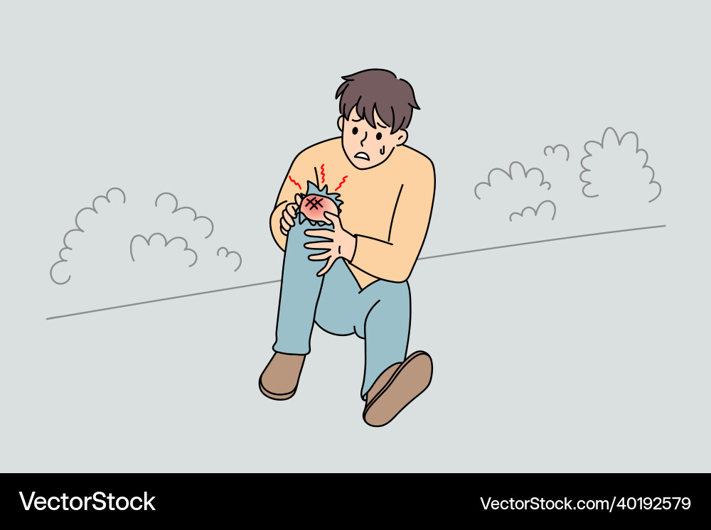 Unhappy small boy cry over broken leg Royalty Free Vector