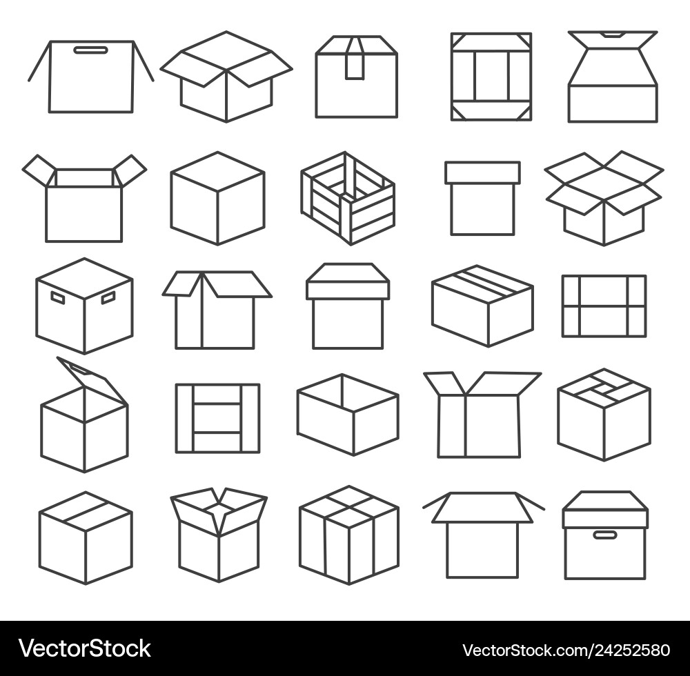 Box packaging line icons Royalty Free Vector Image