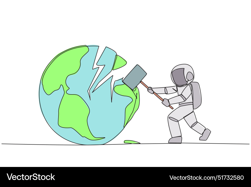 Continuous one line drawing astronaut preparing Vector Image