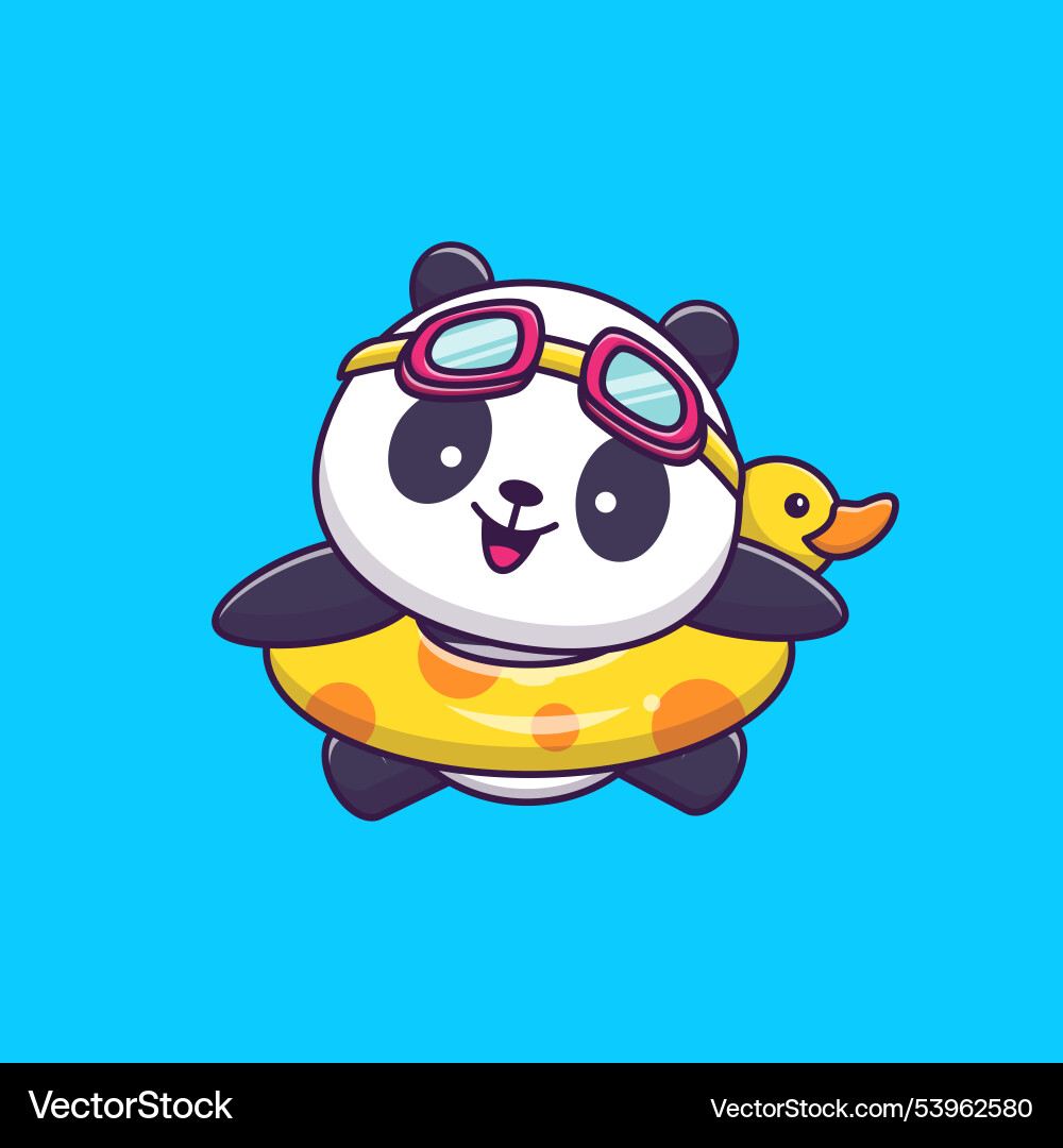 Cute panda floating with duck tires cartoon Vector Image