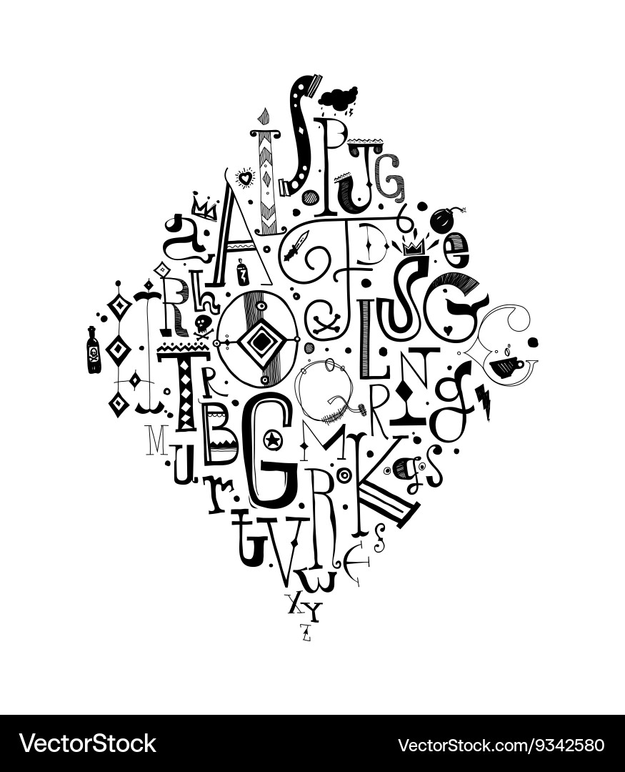 Decorative alphabet hand drawn letters Royalty Free Vector