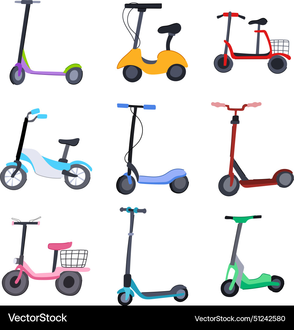 Electric scooter set cartoon Royalty Free Vector Image