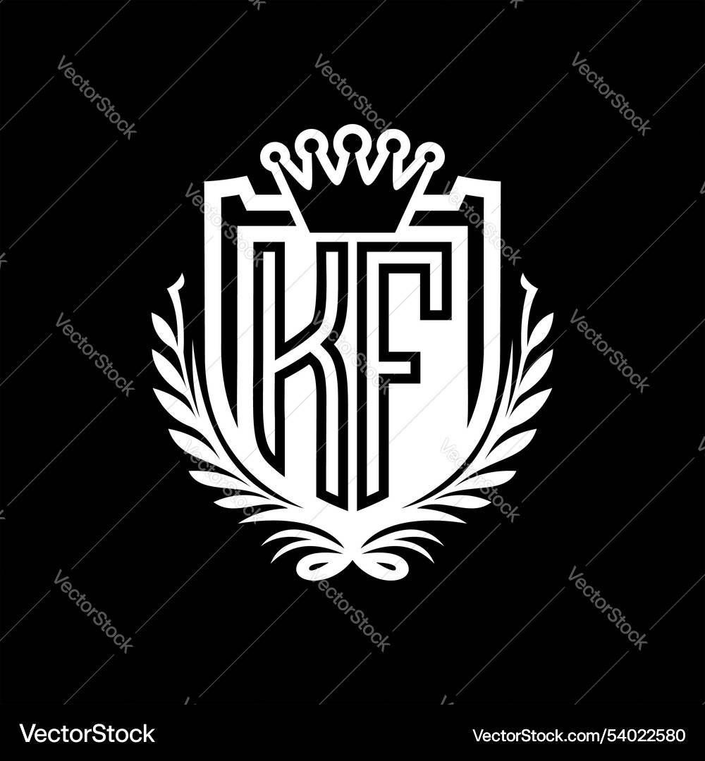 Kf letter logo heraldic shield shape with crown Vector Image