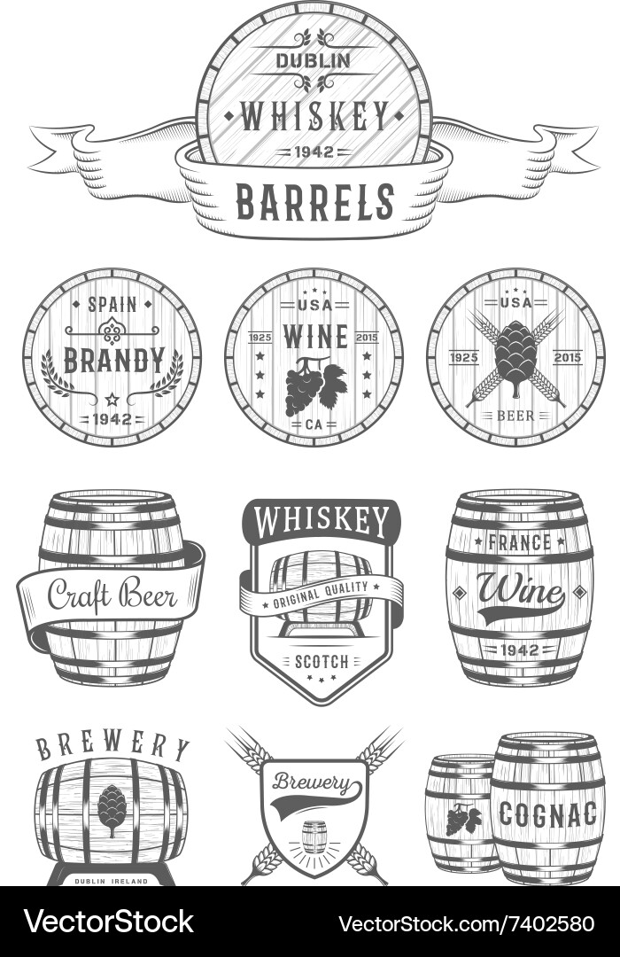 Set of cask alcohol emblems Royalty Free Vector Image