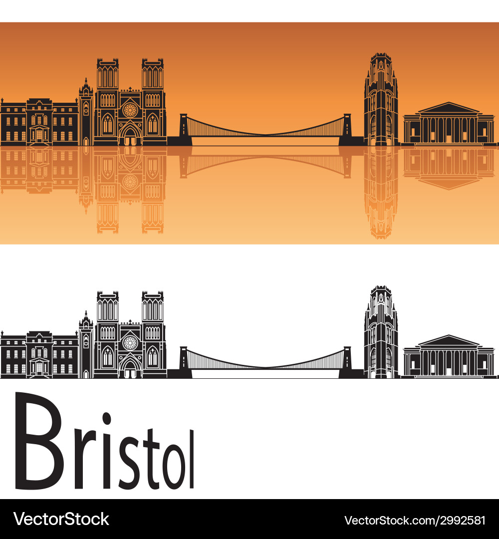 Bristol skyline in orange background Royalty Free Vector