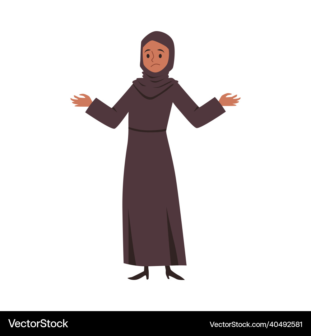 Confused muslim woman shrugging shoulders flat Vector Image