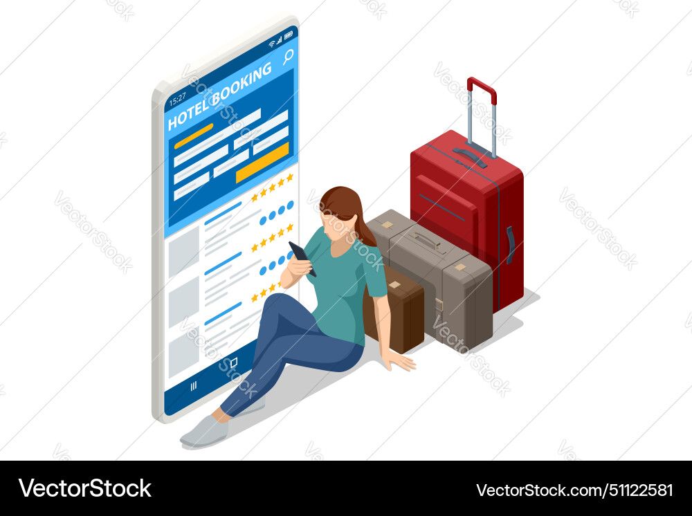 Isometric online booking phone application buying Vector Image