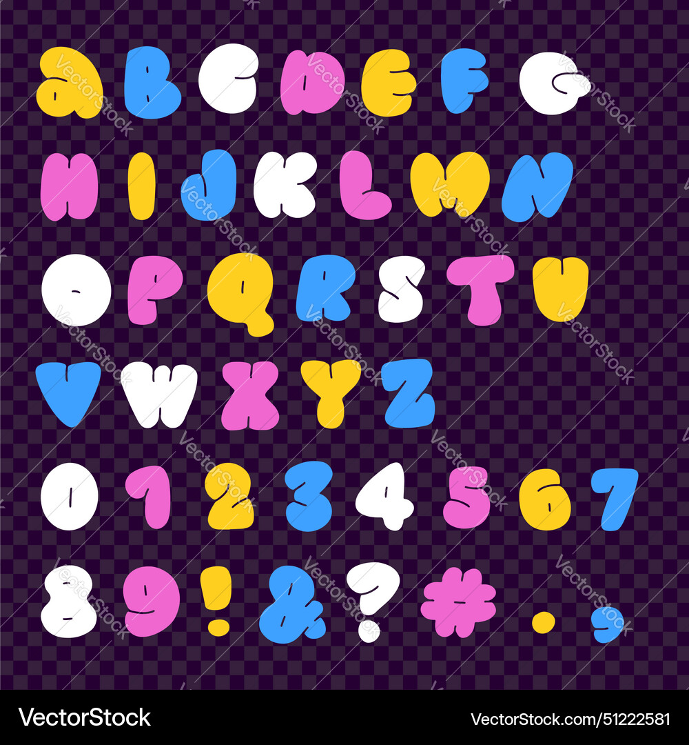 Kidcore style bubble font design flat hand drawn Vector Image