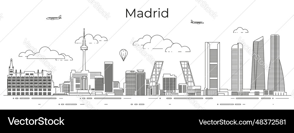 Madrid cityscape line art Royalty Free Vector Image