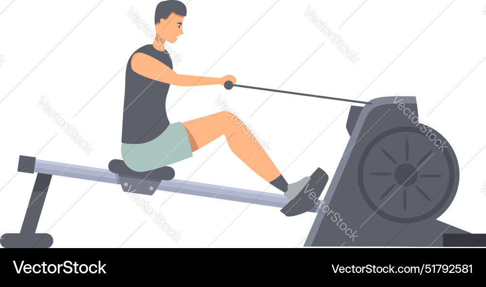 Sportsman doing rowing exercise on machine Vector Image